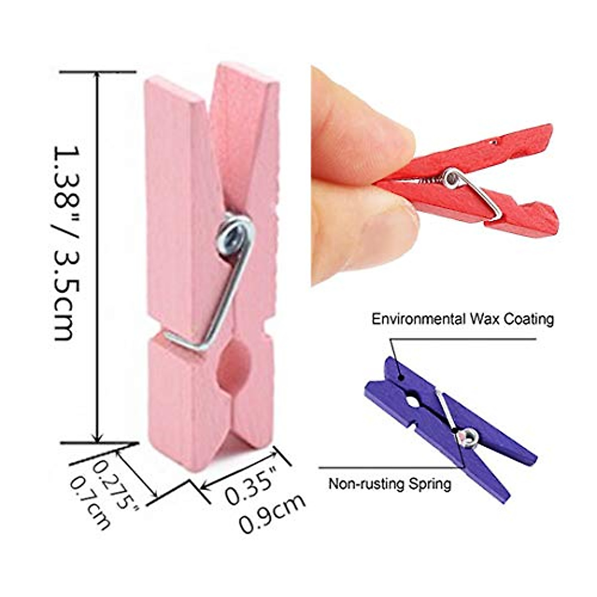 DurReus Tiny Clothes Pins Colorful Hang Up Photographs Drawings Party Clips Decor Baby Shower Game with Twine Pack 50 Pink