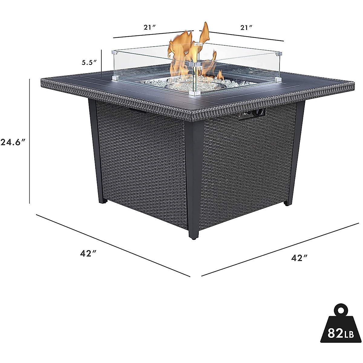 Mazatzal 28IN Square Propane Fire Pit Table 50,000 BTU Small Patio Gas Firepit Table Auto-Ignition Fire Table with Rust-Free Aluminum Tabletop and Weather Cover for Indoor Outside Deck Backyard