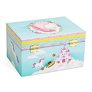 Jewelkeeper Girl's Musical Jewelry Storage Box with Spinning Unicorn, 6 x 4.65 x 3.5 inches, Rainbow Design, The Beautiful Dreamer Tune