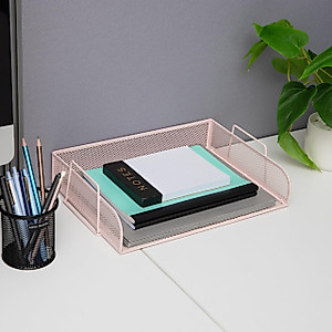 Mind Reader Stackable Paper Tray, 2 Pcs., Desktop Organizer, File Storage, Office, Metal Mesh, 14" L x 9.75" W x 6" H, Pink