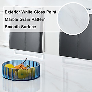 Dining Table Set for 6,White Glossy Kitchen Table and Chairs,67" Marble Decals Kitchen Table Set 6 with PU Leather Dining Chairs,1.57" Thick MDF Wood Board Top with Chrome Plate Sliver Metal Base