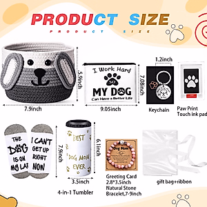 Zopeal 7 Pcs Dog Mom Dog Lover Gifts for Women Puppy Gift Basket with 16 oz 4 in 1 Tumbler Socks Makeup Bag Natural Stone Paw Bracelets Ink Pad Keychain for Mother's Day Birthday Party Gifts
