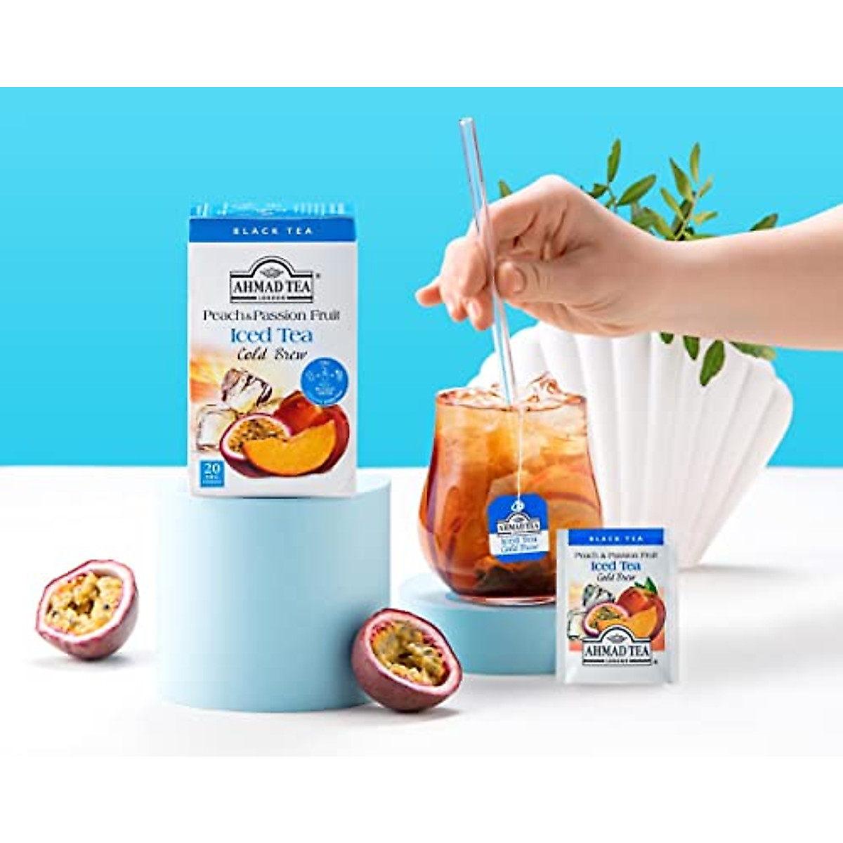 Ahmad Tea Black Tea, Cold Brew Peach and Passion Fruit Teabags, Iced Tea, 20 ct (Pack of 6) - Caffeinated and Sugar-Free