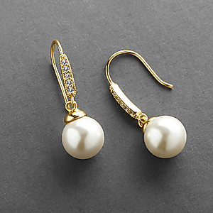 Mariell Pearl Drop Bridal Earring, Gold Wedding Earring for Brides, Bridesmaid, Mother's Day Jewelry Gift