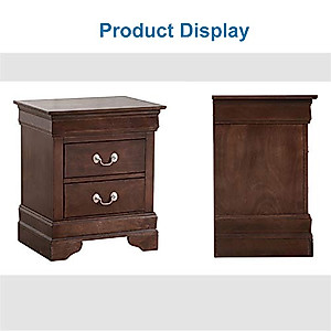 Henf Nightstand with 2 Drawers Traditional Rectangular Side Table, Bedside Table with Metal Ring Handle, Full Assembly Wood Night Stand for Bedroom Furniture, Cherry Brown