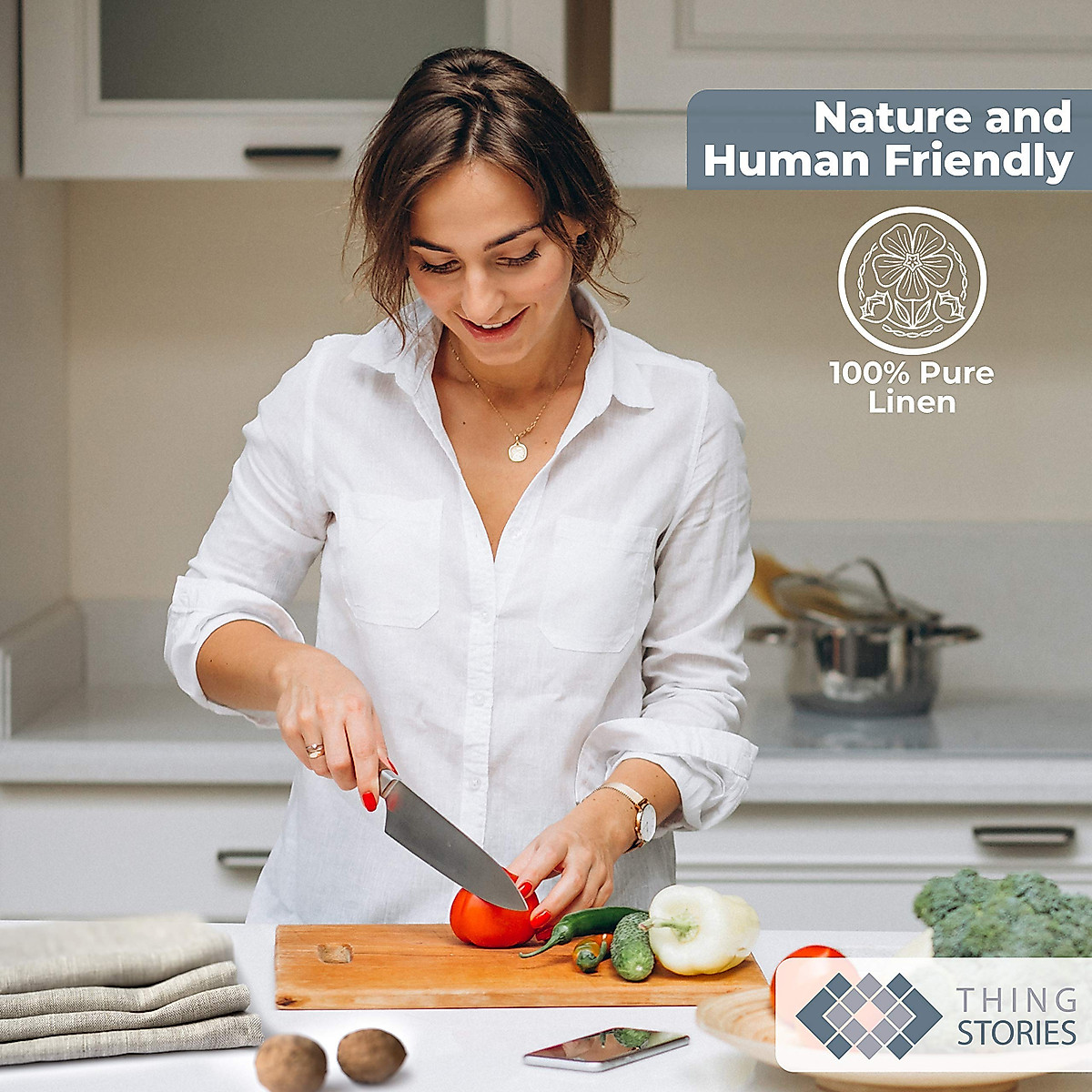 Pure 100% Linen Flax Washcloths - 4-Pack Natural Linen Dish Towels and Dish Cloths Set - Tea Towel Cloth Napkins - Small Hand Towels for Kitchen