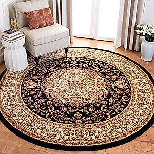 SAFAVIEH Lyndhurst Collection 7' Round Black/Ivory LNH222A Traditional Oriental Medallion Non-Shedding Dining Room Entryway Foyer Living Room Bedroom Area Rug