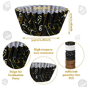 600 Counts Graduation Cupcake Liners Paper Mini Baking Cups Congrats Grad Baking Supplies Graduation Cap Mini Cupcake Liner Holiday Candy Paper Wrappers Making Supplies, 6 Styles