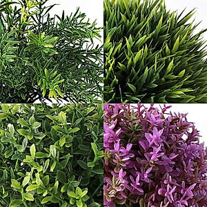 HC STAR Potted Artificial Pant Fake Green Grass with Pot Decorative Lifelike Set of 6 (High-Foot, Green-4 & Purple-2)