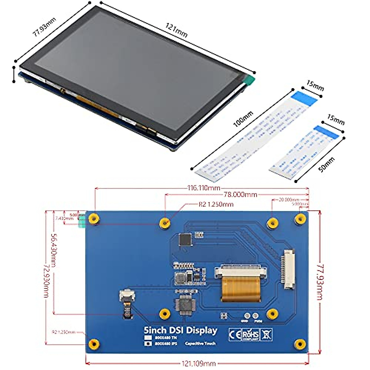 CUQI 5 Inch Raspberry Pi Touchscreen, 800 × 480 DSI Mini HDMI Display, Raspberry Pi Screen with Stand Driver Free for Raspberry Pi4/3/2/Zero/B/B+, Win11/10/8/7