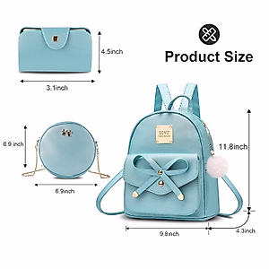 Aogist Mini Leather Backpack Purse 3-Pieces Fashion Bowknot Zipper Bags Cute Casual Travel Daypacks for Women Pearl Blue