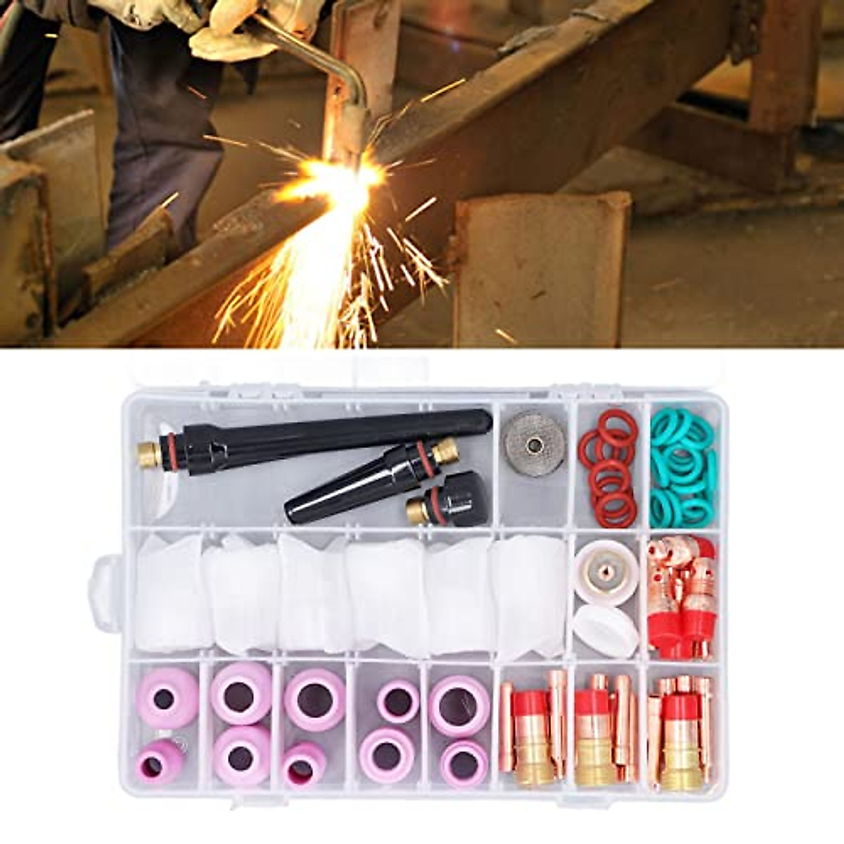 Welding Gun Accessories, Good Compatibility Glass Cups Pressure Caps Color O Rings Electrode Nozzles Kit for WP17 WP18 WP26 Welder