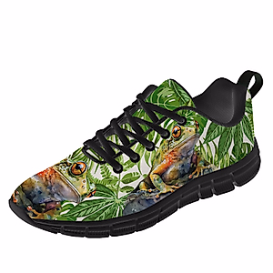 Frog Shoes for Women Men Running Walking Tennis Sneakers Red Eyes Frog Tropical Palm Leaves Shoes Gifts for Her Him,Size 6 Men/8 Women Black