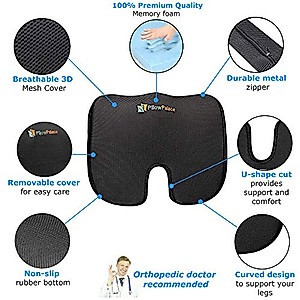 Coccyx Seat Cushion Pillow Orthopedic | Memory Foam Chair Pillow | Relieves Back, Tailbone Pressure, Sciatica Nerve Pain Relief | Premium Comfort for Home, Office, Car or Event Seating