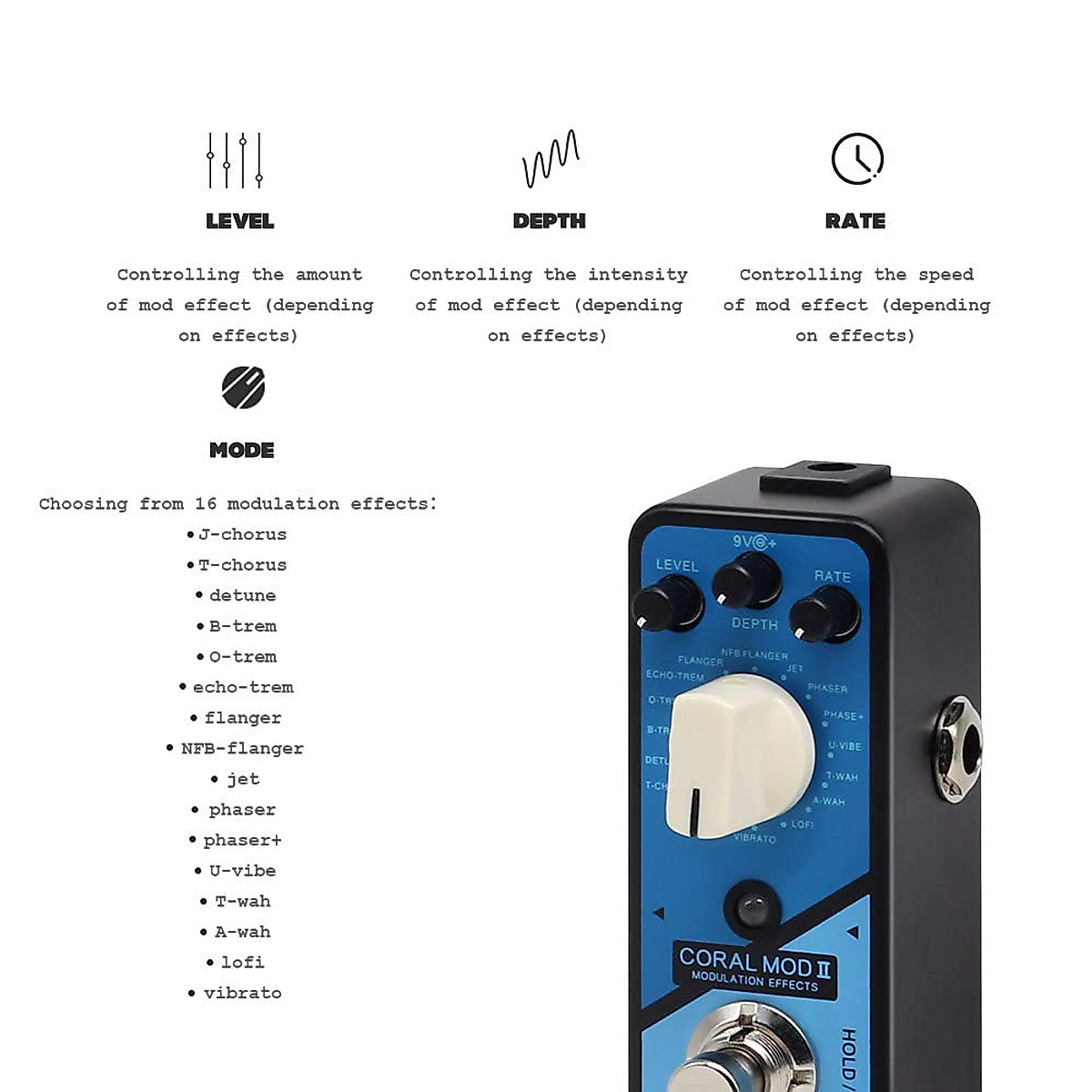 Valeton Coral Mod II Digital Modulation Chorus Flanger Phaser Univibe Tremolo Lofi Multi Effects Guitar Bass Pedal