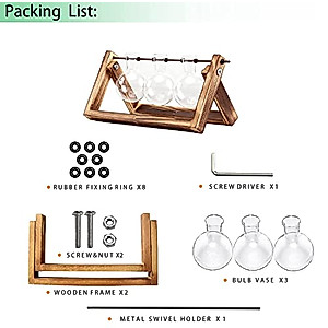 Ivolador Desktop Propagation Station, Bulb Plant Terrarium with Retro Solid Wooden Stand and Metal Swivel Holder for Hydroponics Plants Home Garden Wedding Decor (3 Bulb)