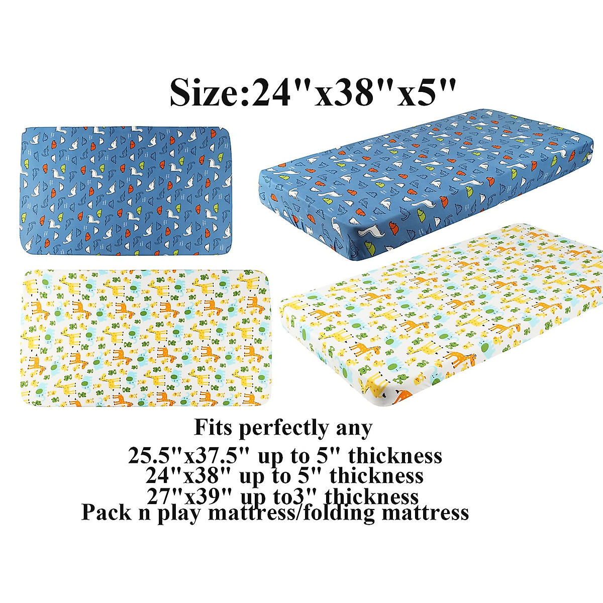 Dinosaur Pack n Play Stretchy Fitted Playard Sheet Set 2 Pack Jersey Knit Ultra Soft Portable Mini Crib Sheets for Baby Boy Girl Elephant Giraffe Frogs by Knlpruhk