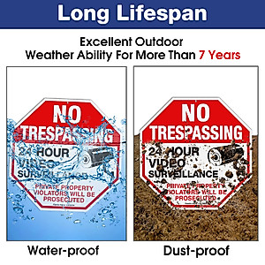 No Trespassing Sign Private Property Protected By Video Surveillance Violators Will Be Prosecuted Sign, 2-Pack 10 x 10 Inch Reflective Aluminum, UV Protected, Weather/Fade Resistant, Easy to Install