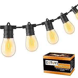 ZOTOYI Outdoor String Lights Patio Light 100 ft, LED Dimmable Lighting S14 LED Outdoor Lights with 30+2 Plastic Bulbs, Waterproof for Outside Cafe Balcony Backyard Bistro Garden Patio Porch