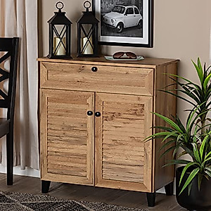 Baxton Studio Coolidge Shoe Cabinet, Oak Brown/Dark Brown