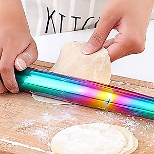 Buyer Star Rainbow rolling pin-15.8-inch Professional Rolling Pin Fondant, Dumplings, Cookies, Pizza Dough, Pasta, Pie Crust, Pastry - Metal French Rolling Pin Roller (NO.0)