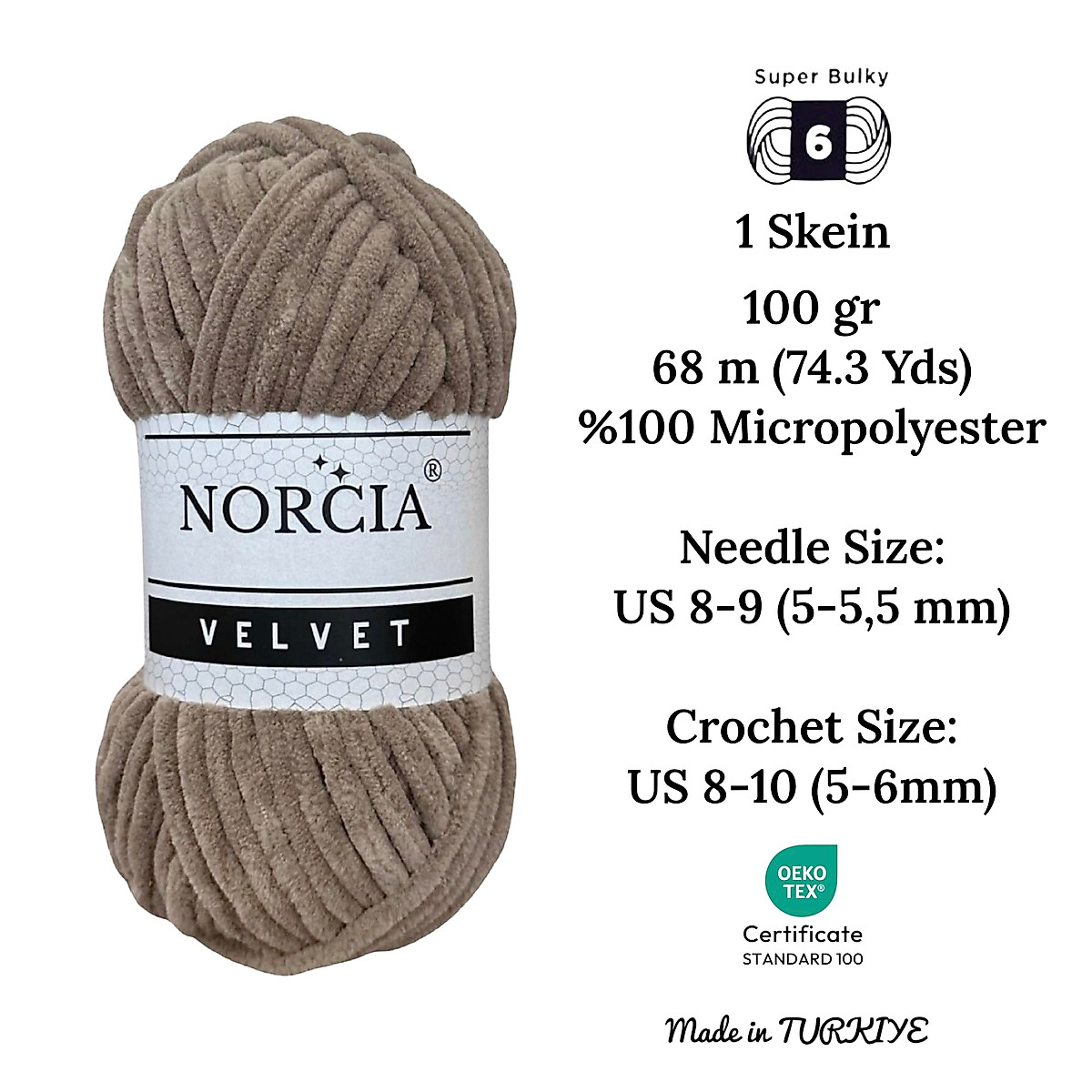 NORCIA Soft Velvet Yarn Chenille Yarn for Crocheting Super Bulky 100g (74.3 yds) Baby Blanket Yarn for Knitting Amigurumi Yarn Fancy Yarn for Crochet Weaving Craft (Brown, 1 Skein)