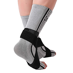 Doc Miller Ankle Brace for Women and Men, 1 Pair Small, Ankle Compression Sleeve with Adjustable Elastic Support Straps for Plantar Fasciitis Relief Sprained Foot and Achilles Tendonitis, Gray Black