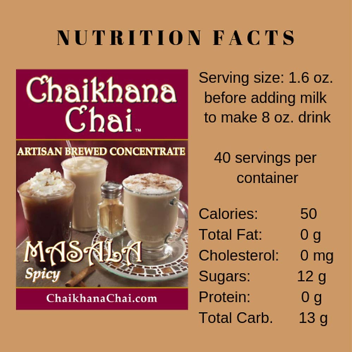 Chaikhana Chai - Spicy Masala Chai Concentrate - Slow Brewed with Organic Black Tea, Ginger and Fresh Crushed Spices - 1/2 Gallon - Makes (40) 8 oz. Drinks