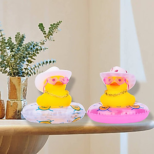 MuMyer Yellow Duck Dashboard Decorations Mini Rubber Ducks Car Ornament Accessories with Mini Cowboy Hat Swim Tube Necklace and Love Shaped Sunglasses(L4)