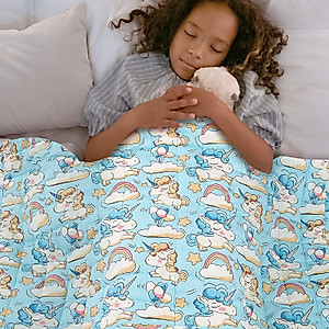 Aimon Kids Weighted Blanket 3lb Light Blue Unicorn, Weighted Throw Blanket, Weighted Comfort Blanket,