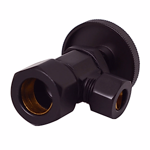 Westbrass Round Handle Angle Stop Shut Off Valve, 1/2" Copper Pipe Inlet with 3/8" Compression Outlet, Oil Rubbed Bronze, D105-12