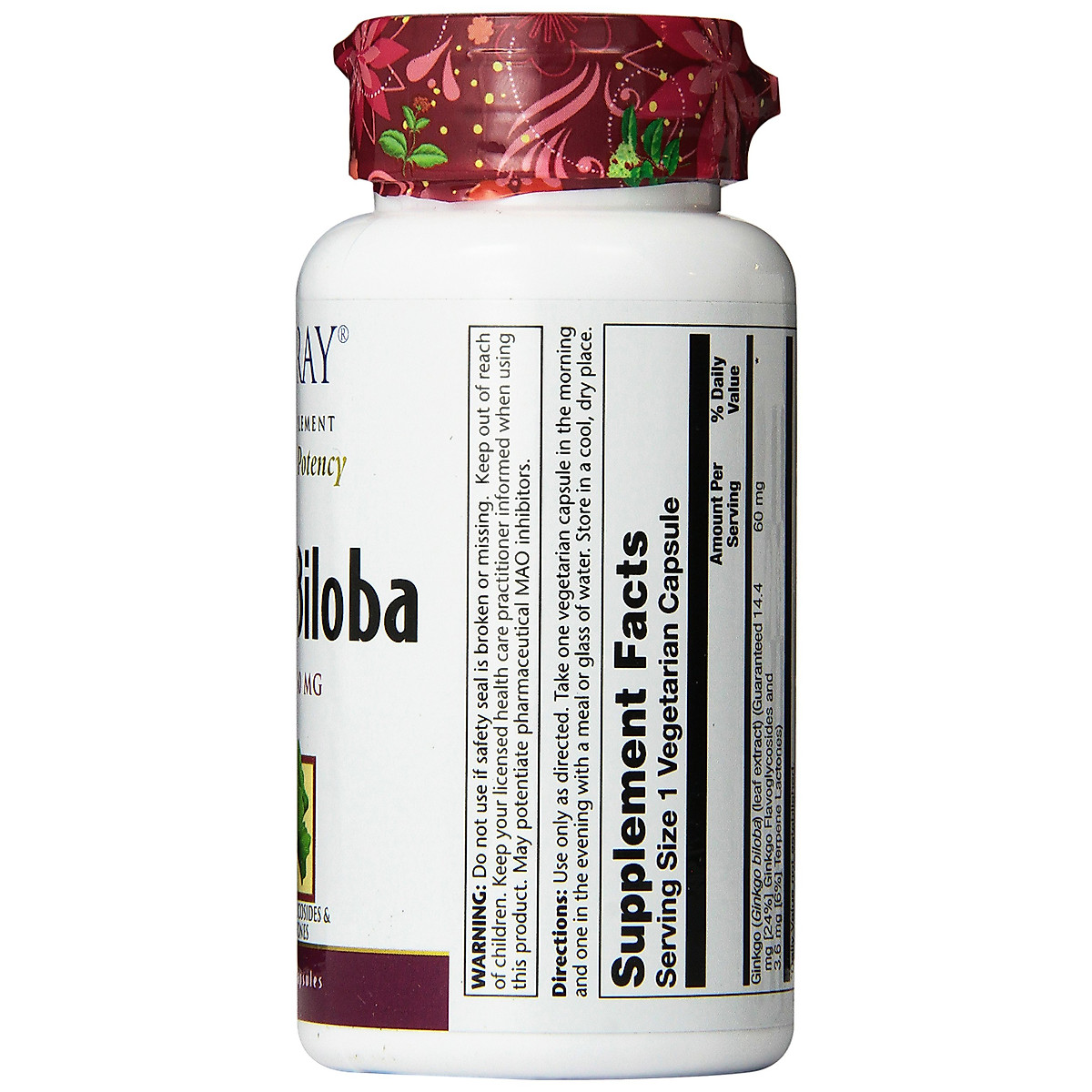 Solaray Guaranteed Potency Ginkgo Biloba Leaf Extract, Veg Cap (Btl-Plastic) 60mg | 120ct