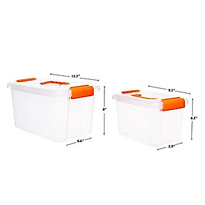 Noble Designs Storage Bins | Medium and Small Set (6q & 3.5q) | Perfect for Toy Set | Office Set | Outdoors and Outings Set | Latches Well | Orange Latches and Folding Handle