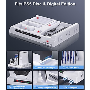 BGGUANG PS5 Slim Cooling Station，Charging Controller，Featuring Three Adjustable Cooling Fan，Compatible with Disc&Digital Editions,It's Playstation 5 Slim Ideal Accessories (grey)