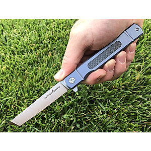 TACTICAL GEARZ Pocket Folding Knife w/Titanium Handle for EDC! D2 Steel Tanto Blade! (Tatsu Standard Blue)