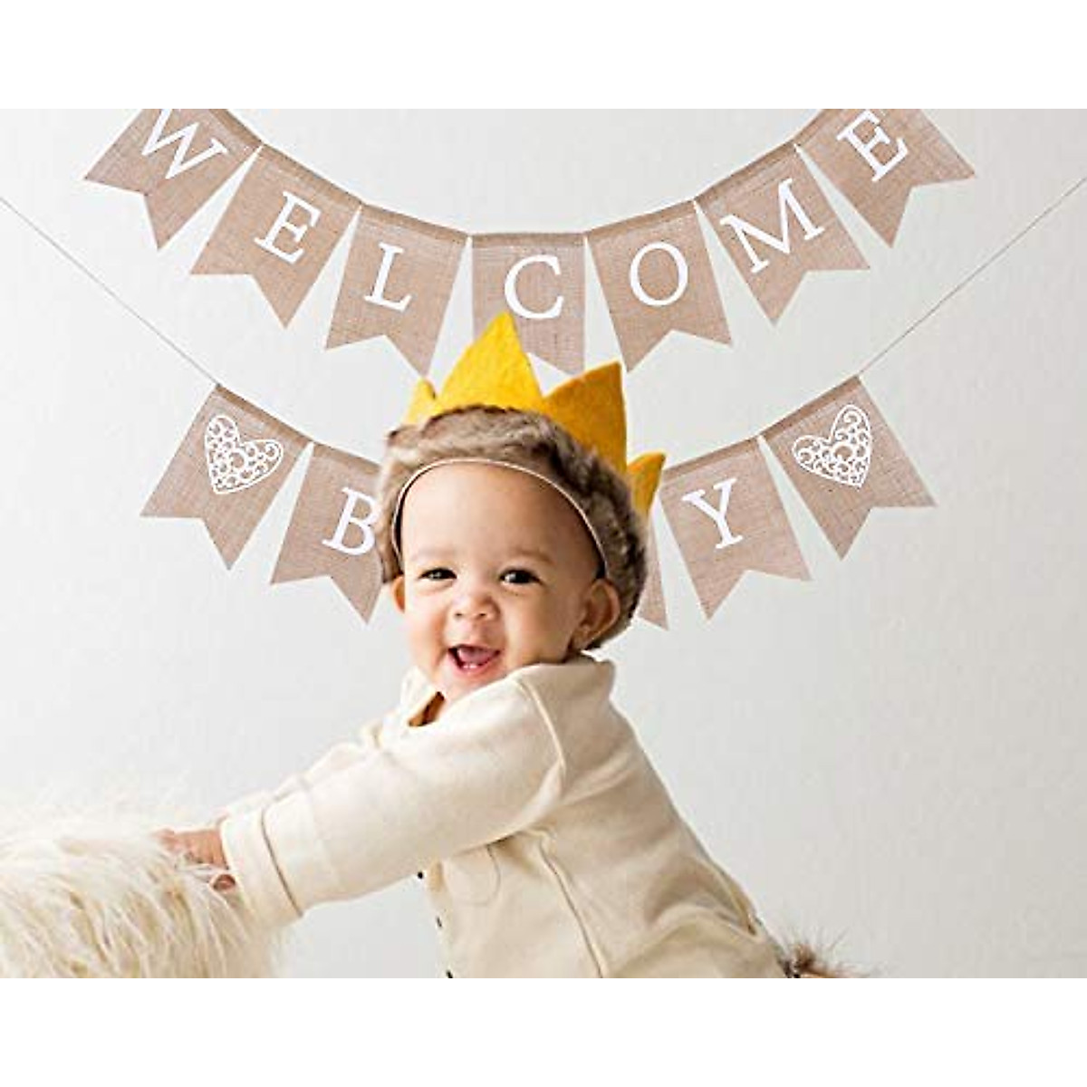 Welcome Baby for Burlap Banner - Bunting Garland for Baby Shower Party Ornament Favors, Baby Photo Prop，Baby Shower Welcome Sign (WELCOME BABY)