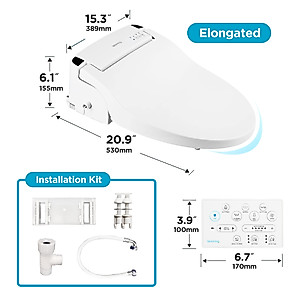 Blooming NB-R1260E Bidet Toilet Seat with Premium Water Filtration System, Fits Elongated Toilets, Sittable Lid