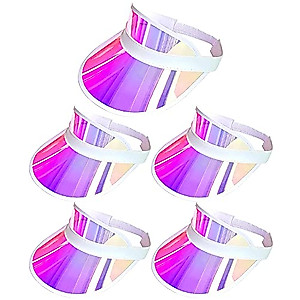 5 Pack Sun Visor Hat Women Reflective Clear Bachelor Party Outdoor Beach Sports Travel Running Retro Golf Trip Sunhat Visors Cap (Iridescent,Pink)