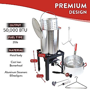 GasOne Turkey Fryer 30 QT Cooker Set and 10 QT Fish Fryer Craw Fish Boiler Steamer Complete Set,Black