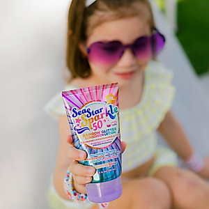 Seastar Sparkle - Rainbow Party Cake Scented Glitter Sunscreen - SPF 50 - Biodegradable Sunscreen, Kids, Water Resistant, Glitter lotion, Cruelty Free, Kids Lotion, Made in USA, 3.4oz