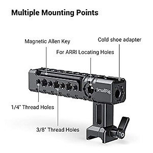 SmallRig NATO Top Handle Quick Release Handgrip, Built-in Cold Shoe Mount, 1/4''-20 and 3/8''-16 Thread Holes, Locating Holes for ARRI Standard, Back/Forward Adjustable - 1955