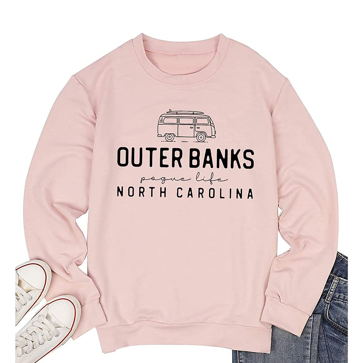 TSIIUO Women's Outer Banks Pogue Life Monoline Bus Sweatshirt Funny Show Pullover Tops Tees Pink M