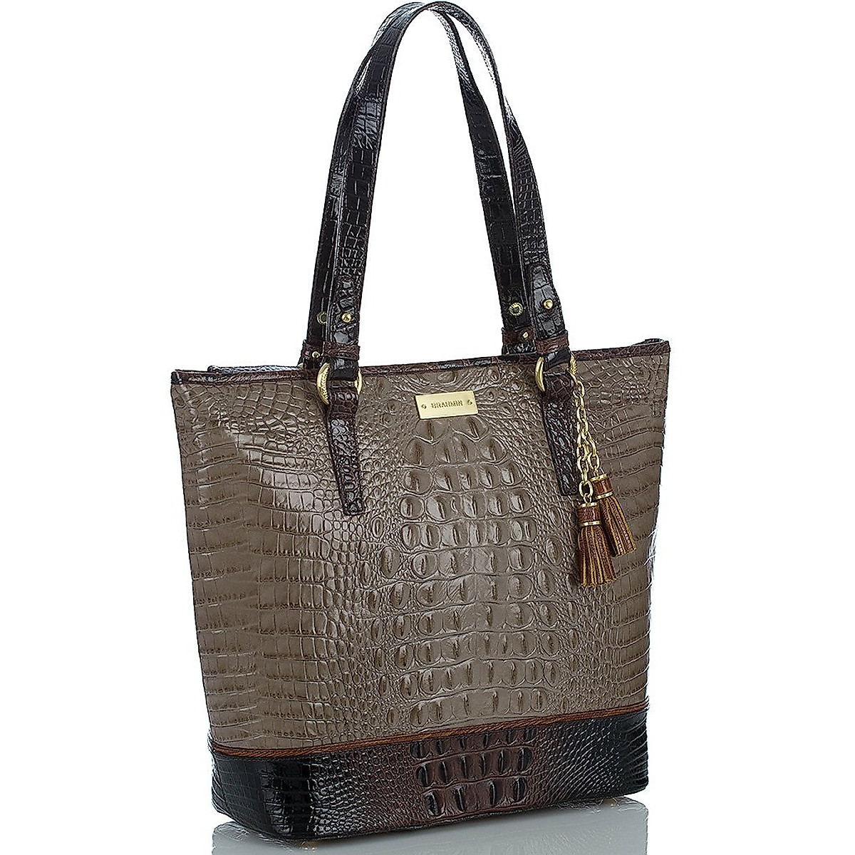 BRAHMIN Tri-texture Collection Asher Tote Brown Handbag