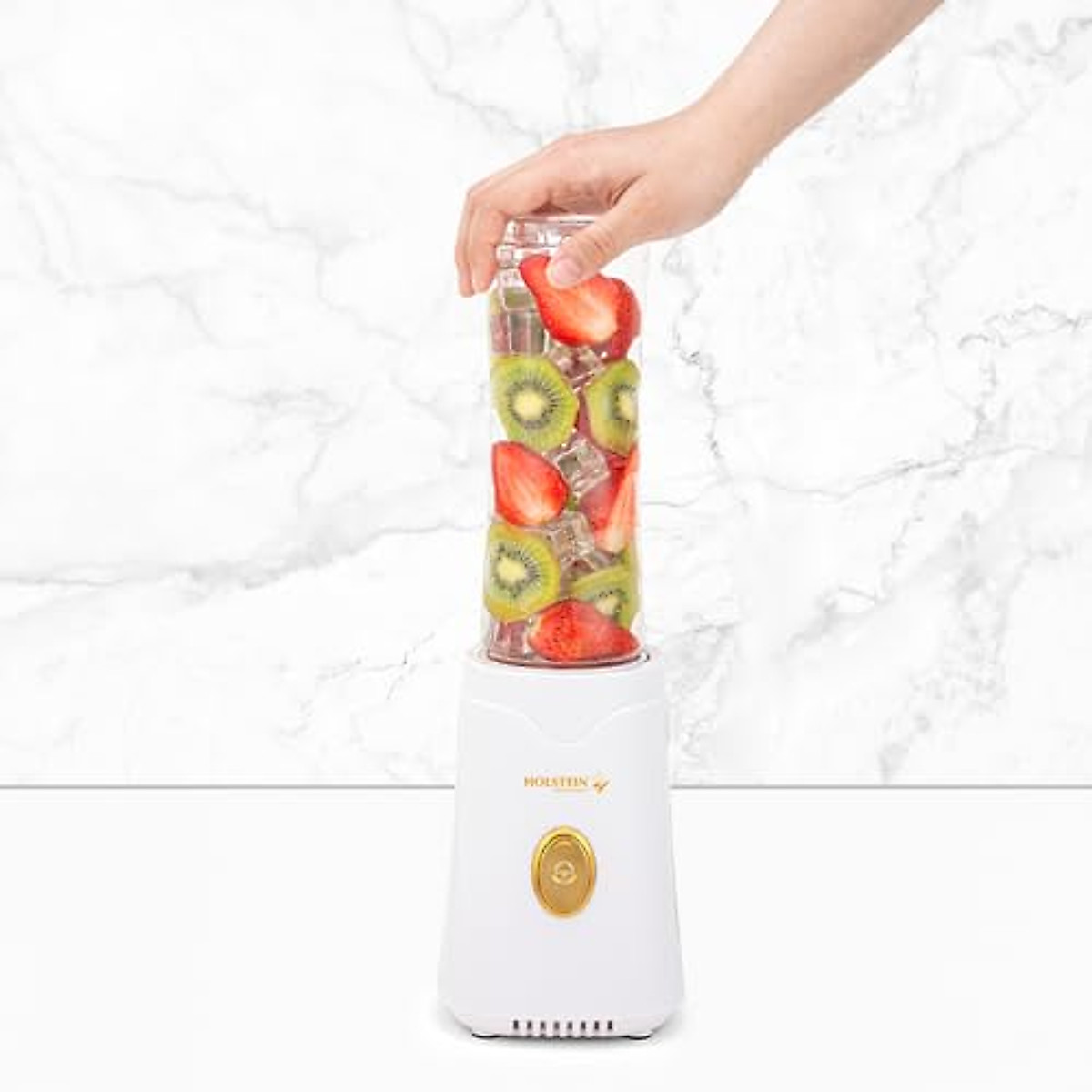 Holstein Housewares Personal Blender - Creamily Smooth Shakes and Smoothies, BPA-Free 20oz To-Go Cups, Golden Elegance Design, 250W