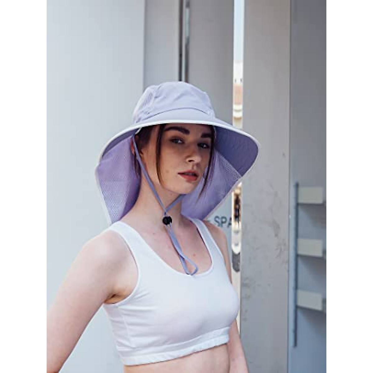 Womens Wide Brim UV Sun Protection Hats Foldable Waterproof Fish Hat Women with Neck Flap Light-Purple