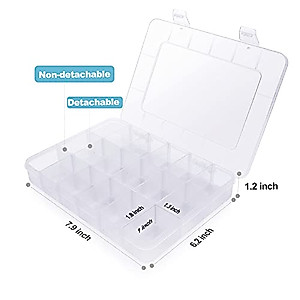 Ecurfu 18 Grids Clear Organizer Box, Small Plastic Compartments Storage Container with Dividers for Ribbon, DIY Crafts, Bead, Jewelry, Sewing, Fishing Tackles, Thread, Size 7.9x6.2x1.2 In