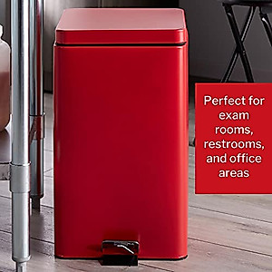 McKesson Trash Can with Plastic Liner, Steel, 8 Gallon / 32 Quart, Red, 1 Count