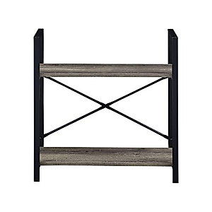MNEETRUNG Small Bookshelf, 2-Tier Modern Wood Bookcase, Small Kitchen Storage Rack, Industrial Shelf Unit with Metal Frame for Living Room, Bathroom and Office, Ash Grey