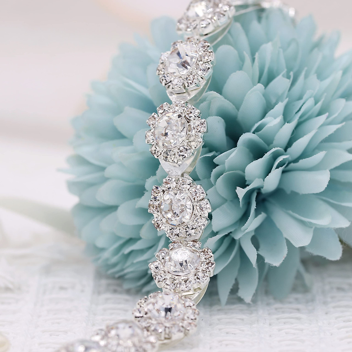 Oriamour Crystal Wedding Headband Bridal Headpiece Rhinestone Bridal Hair Accessories For Brides Flower Girl Bridesmaids Silver