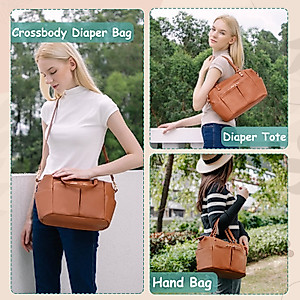 MOMINSIDE Small Diaper Bag Tote, Mini Diaper Bag Purse with 13 Pockets, Leather Crossbody Diaper Bag, Diaper Clutch Organizers,2 Insulated Pockets(Brown)